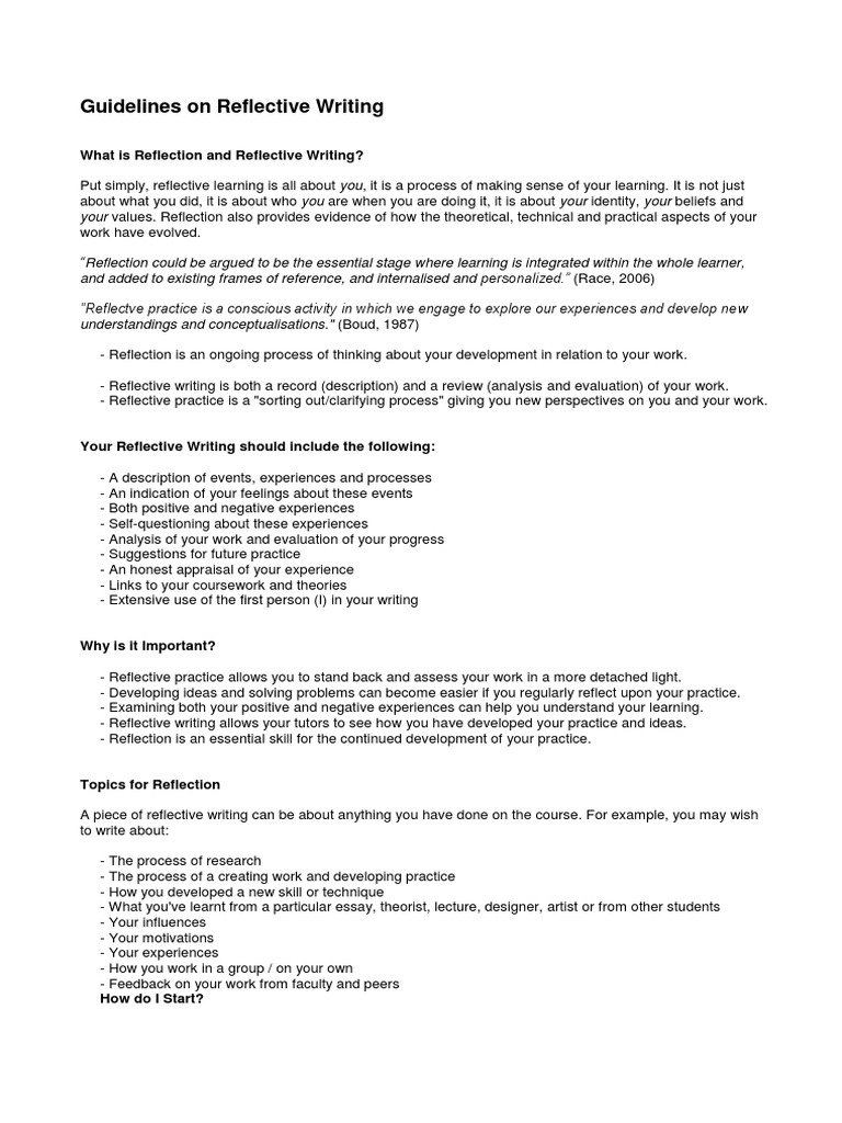Guidelines On Reflective Writing | PDF | Reflective Practice | Learning