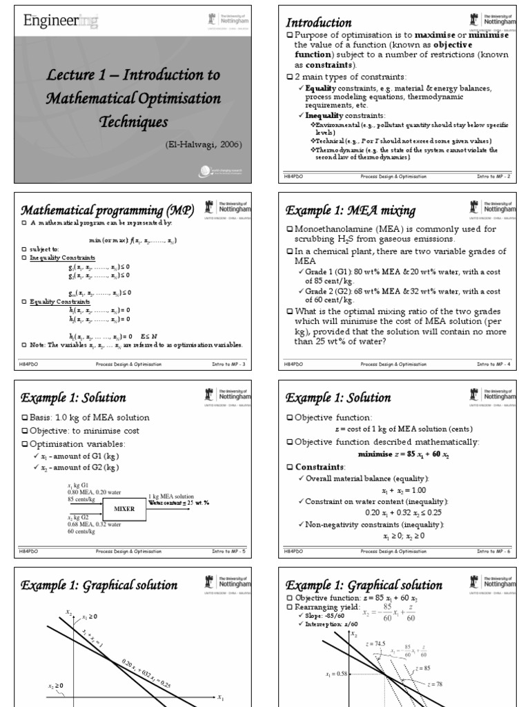 Lecture 1 Intro To Math Optimisation Pdf Linear Programming Nonlinear Programming