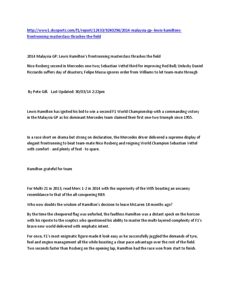 Frontrunning Masterclass Thrashes The Field | PDF | Formula Racing ...