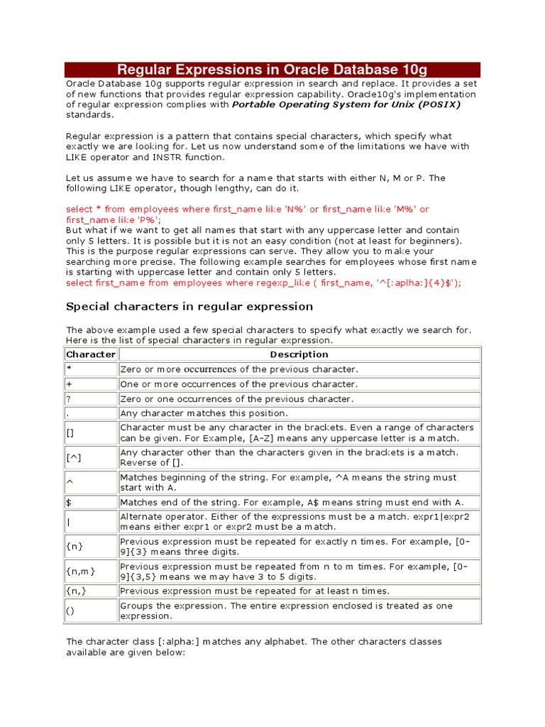 Ora-10g Reg. Expressions | PDF | Regular Expression | Letter Case