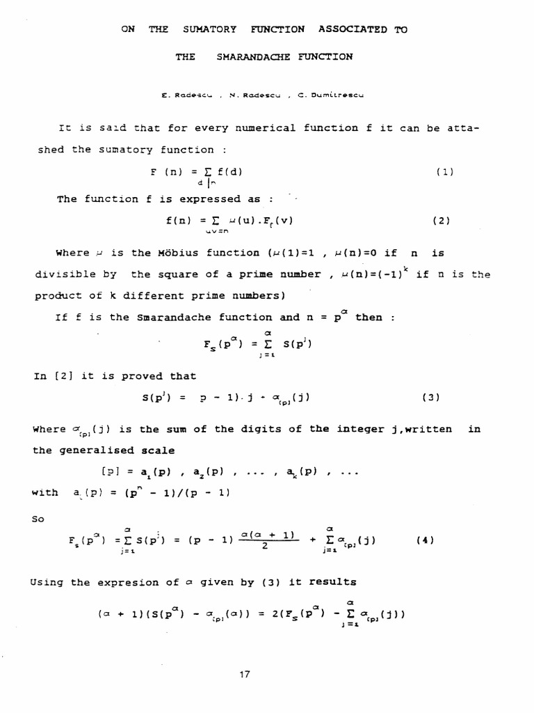 On The Sumatory Function Associated To The Smarandache Function | PDF | Mathematical Notation ...