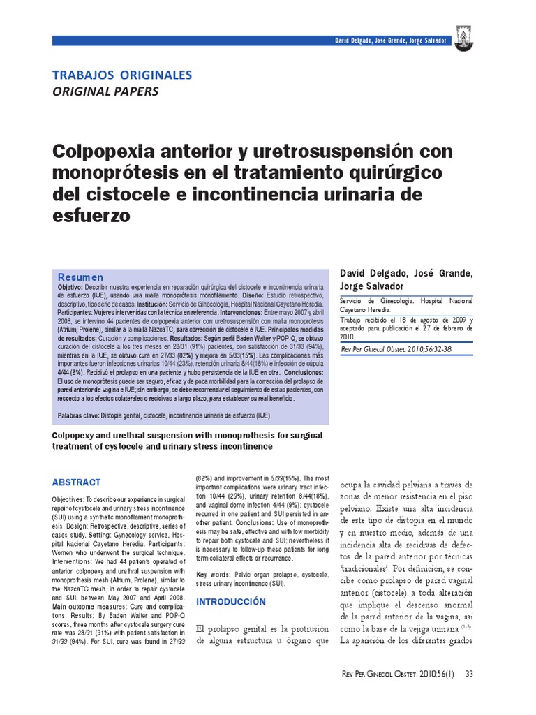 Colpopexia Anteriorv56n1 | PDF | Vagina | Cirugía