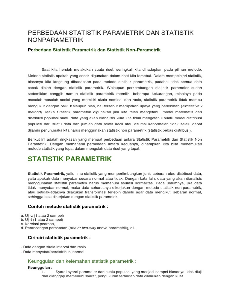 Perbedaan Statistik Parametrik Dan Statistik Nonparametrik | PDF