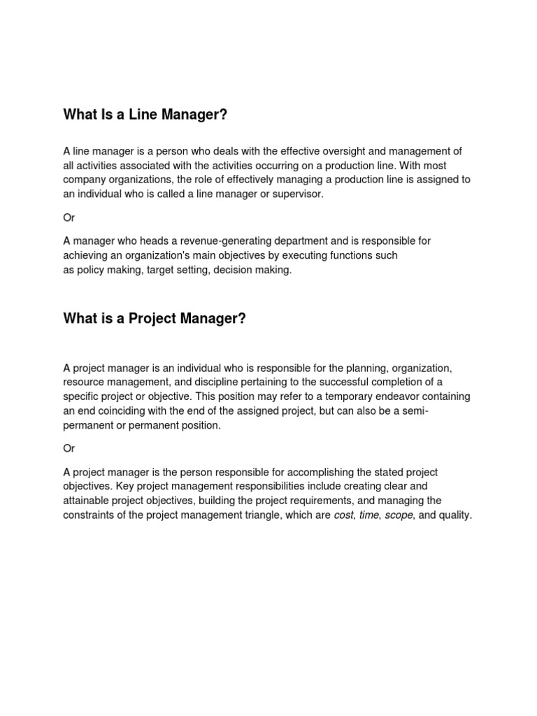 Project vs Line Manager Roles Explained | PDF