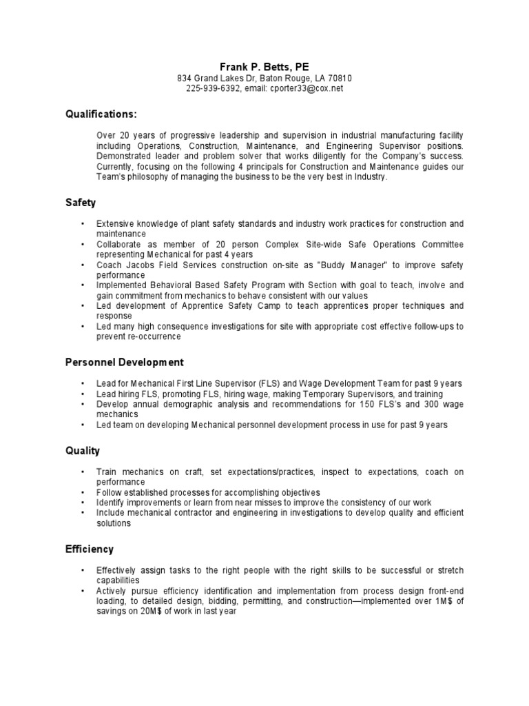 Frank Resume 2014 | PDF | Apprenticeship | Leadership