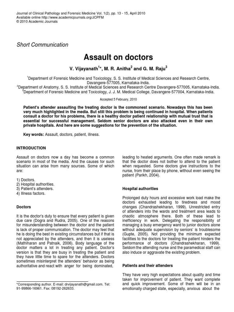 Assault On Doctors | PDF | Physician | Patient
