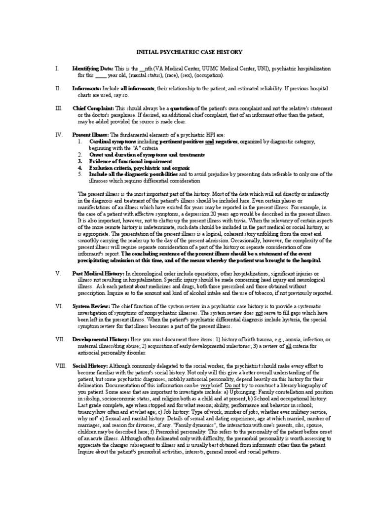 Psych HX | PDF | Psychiatry | Clinical Medicine