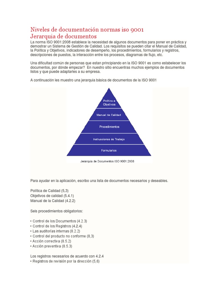 Niveles de Documentación Normas Iso 9001 | PDF | Sistema de manejo de ...