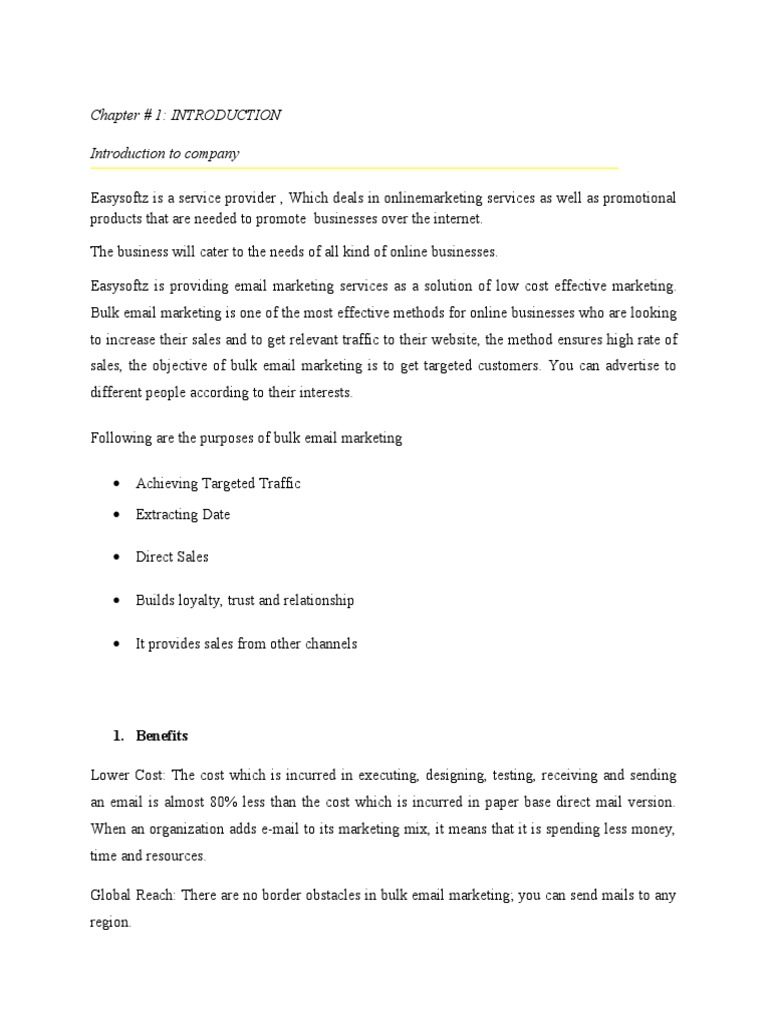 Chapter # 1: INTRODUCTION Introduction To Company: 1. Benefits | PDF ...