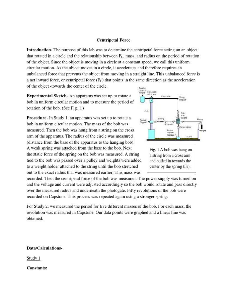 Centripetal Force Lab Analysis | PDF | Acceleration | Force