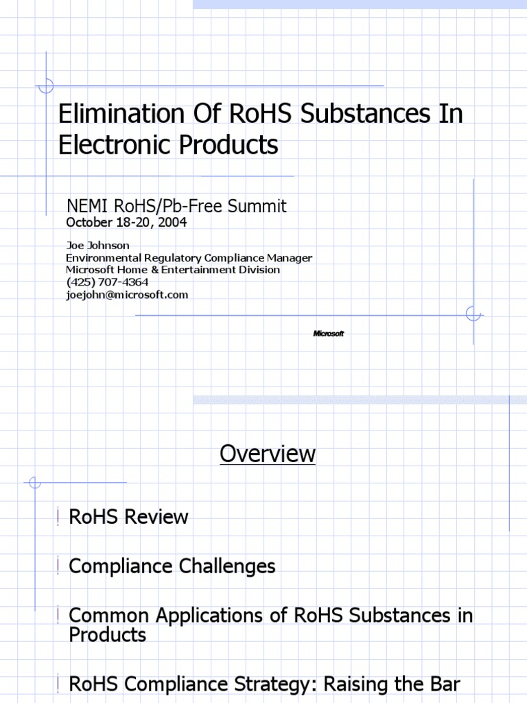 Elimination of Rohs Substances in Electronic Products: Nemi Rohs/Pb ...