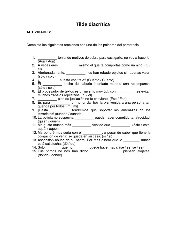 Ejercicios de Tilde Diacrítica | PDF | Crecimiento personal y profesional