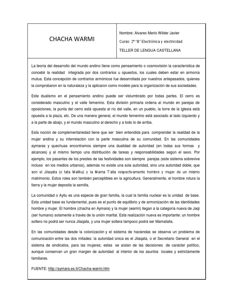 Chacha Warmi | PDF | Mujer | Familia