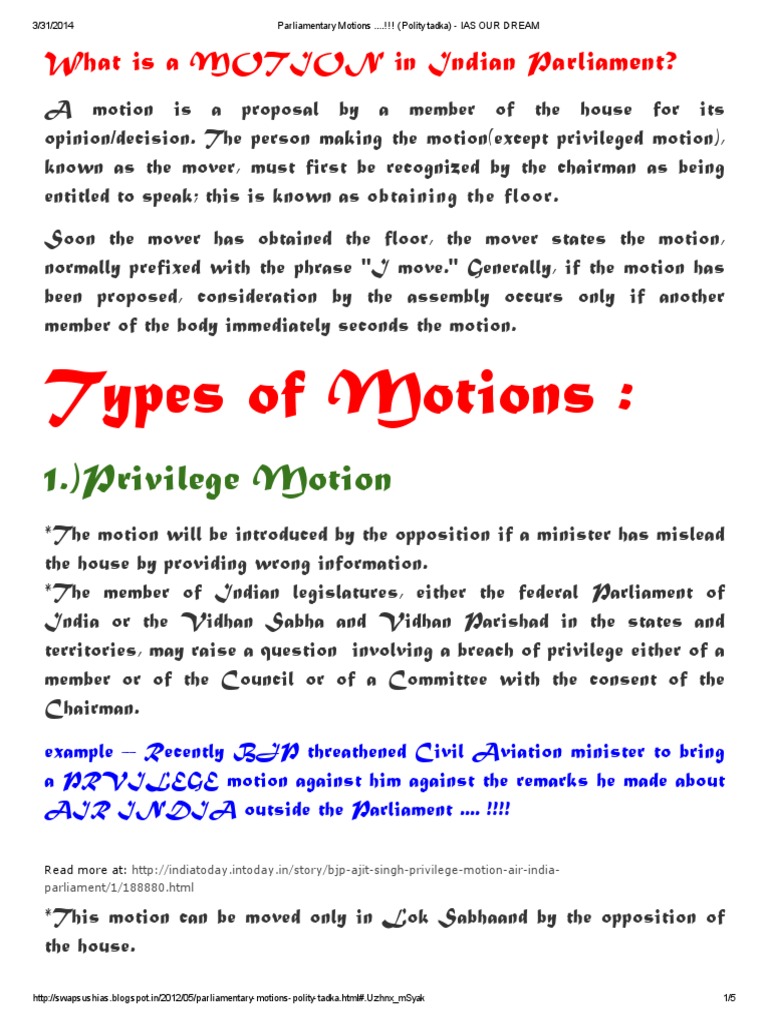Parliamentary Motions ... | Public Law | Public Sphere