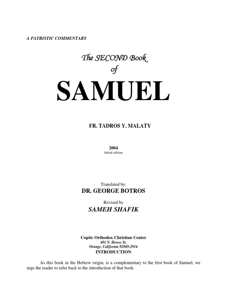 The Second Book of Samuel, A Patristic Commentary | PDF | David | Books ...