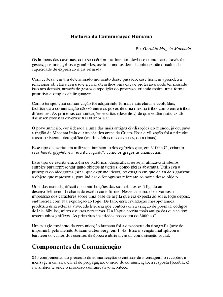 Evolução da Comunicação Humana | PDF | Escrita | Comunicação não verbal