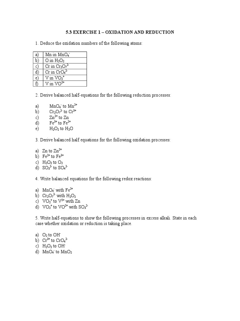 Redox Reactions and Oxidation Numbers | PDF | Science & Mathematics