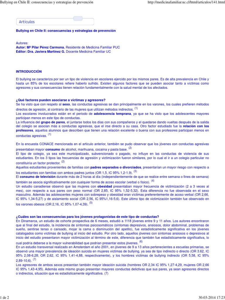 Bullying en Chile II - Consecuencias y Estrategias de Prevención | PDF ...