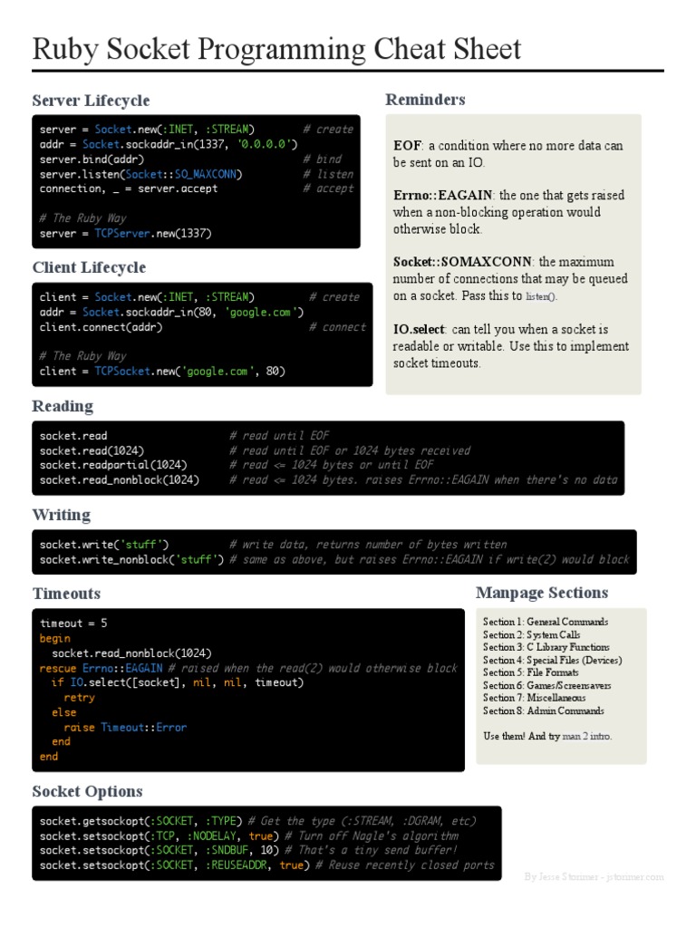 Ruby Socket Programming Cheat Sheet | PDF | Network Socket ...