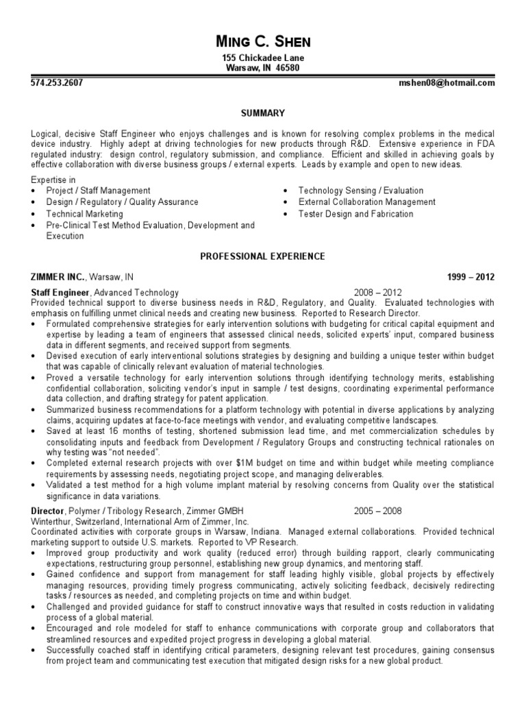 MING C. SHEN'S RESUME | PDF | Science | Technology (General)