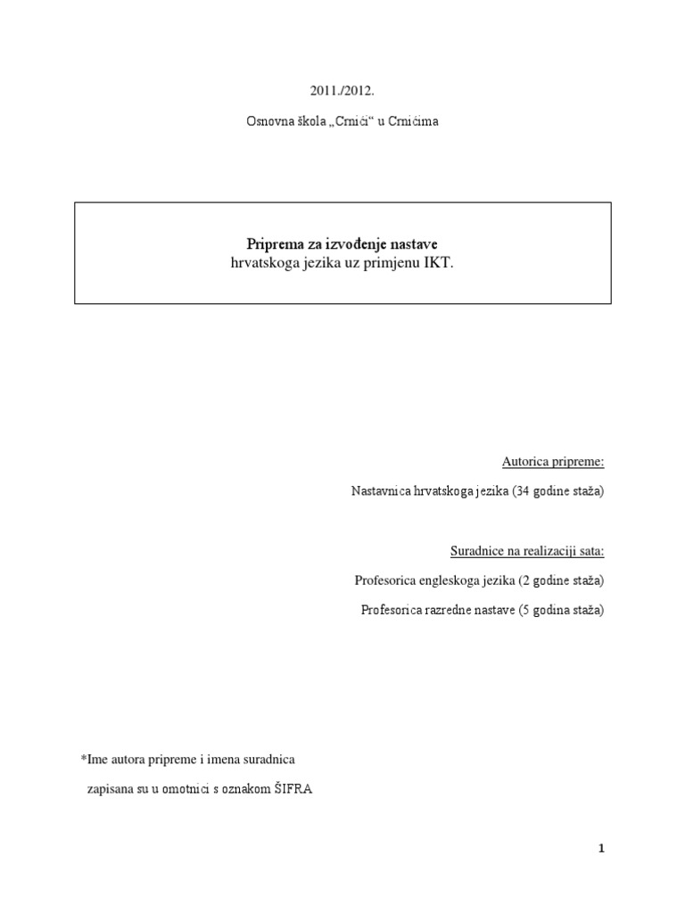 Priprema Za Izvodjenje Nastavnog Sata | PDF