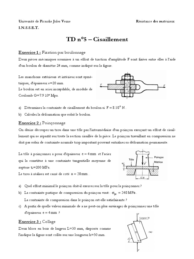 Ex Cisaillement | Contrainte de cisaillement | Résistance des matériaux