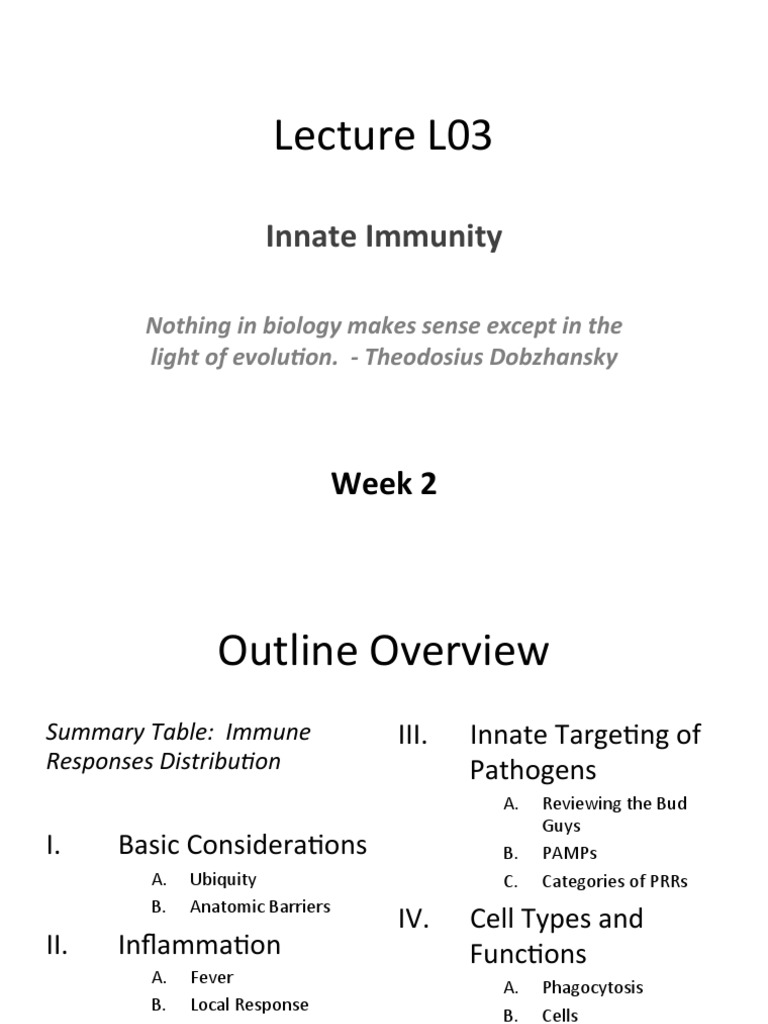 Overview of Innate Immunity Lecture: An Introduction to the Basic Concepts of the Innate Immune ...