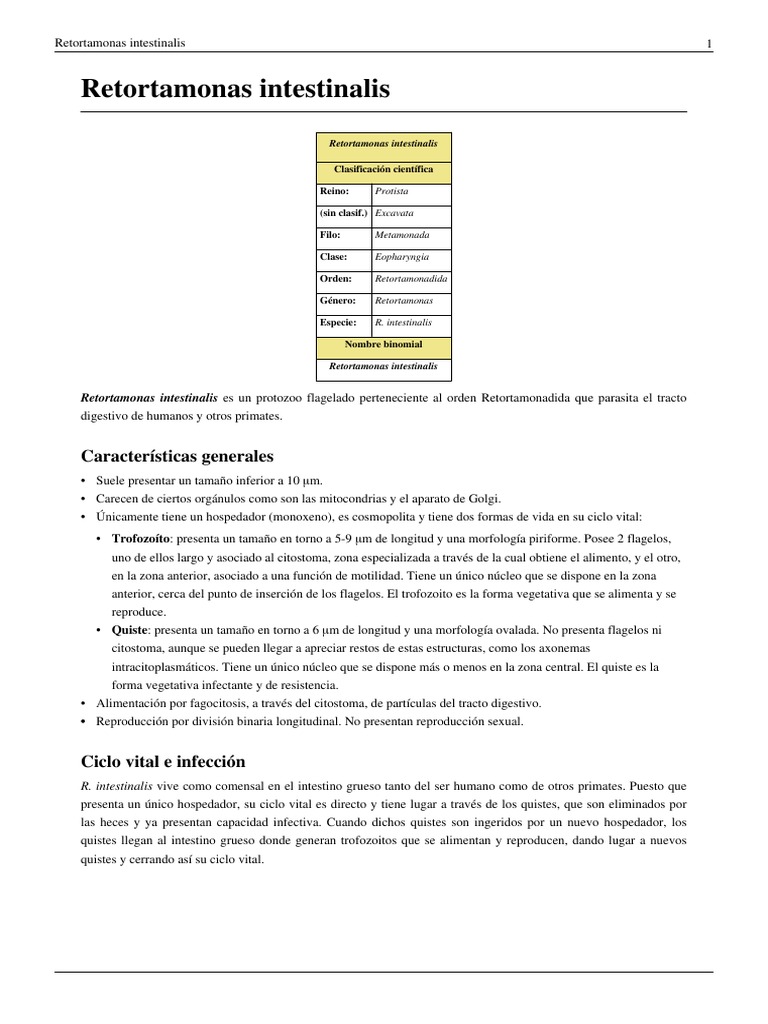 Retortamonas intestinalis: Protozoo Intestinal | PDF | Biología | Medicina
