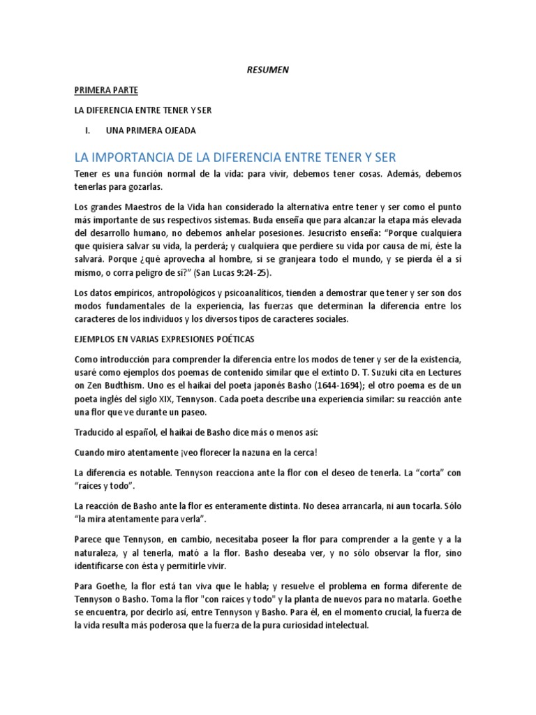 RESUMEN Erich Fromm Tener Ser | PDF | Memoria | Amor