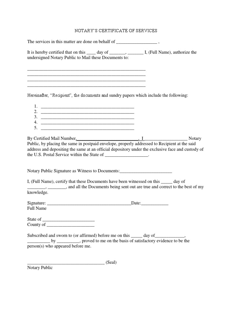 Notary Presentment Cover Letter Proof of Service