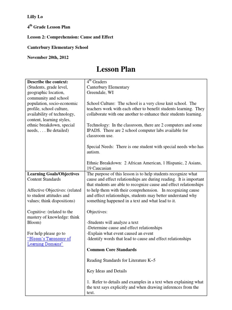 Lilly Lo 4th Grade Comprehension Lesson Plan | PDF | Reading ...