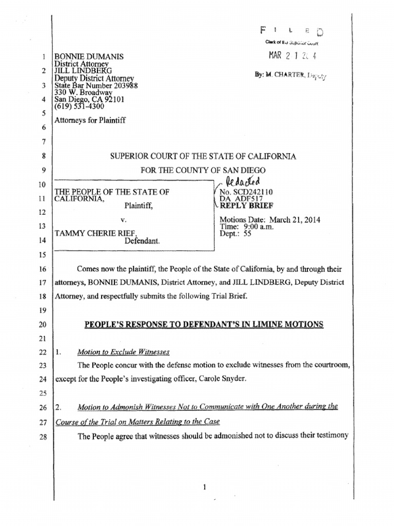 3-21 DAs Reply To PA's Limine Motion | PDF | Testimony | Evidence