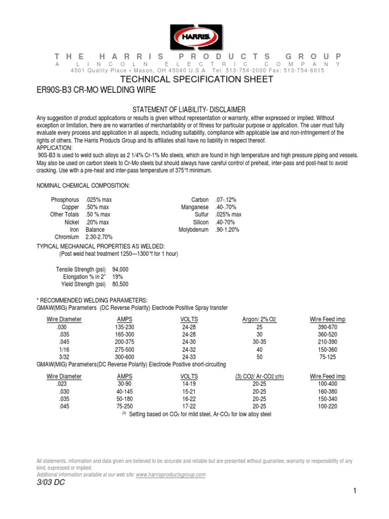 Harris ER90S B3 | PDF | Welding | Construction