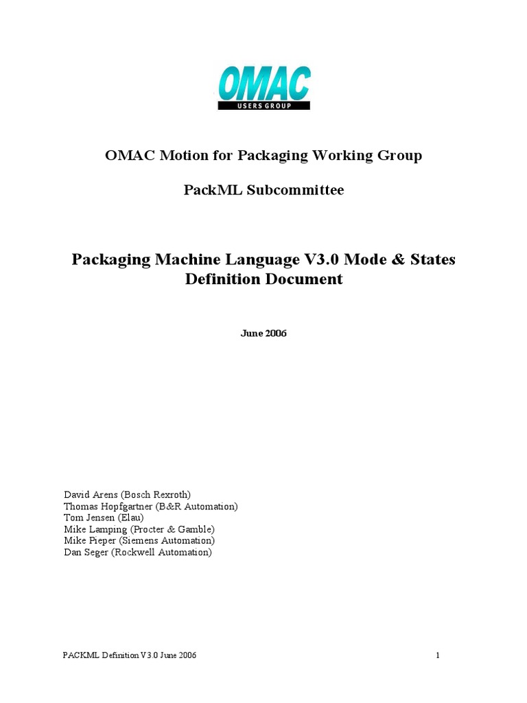 PackML Definition Document V3.0 Final | PDF | Engineering | Electrical ...
