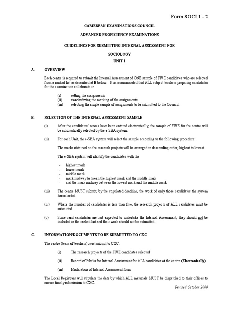CAPE Sociology IAGuidelines | PDF | Educational Assessment And ...