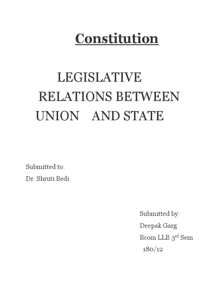 Constitution: Legislative Relations Between Union and State | Download ...