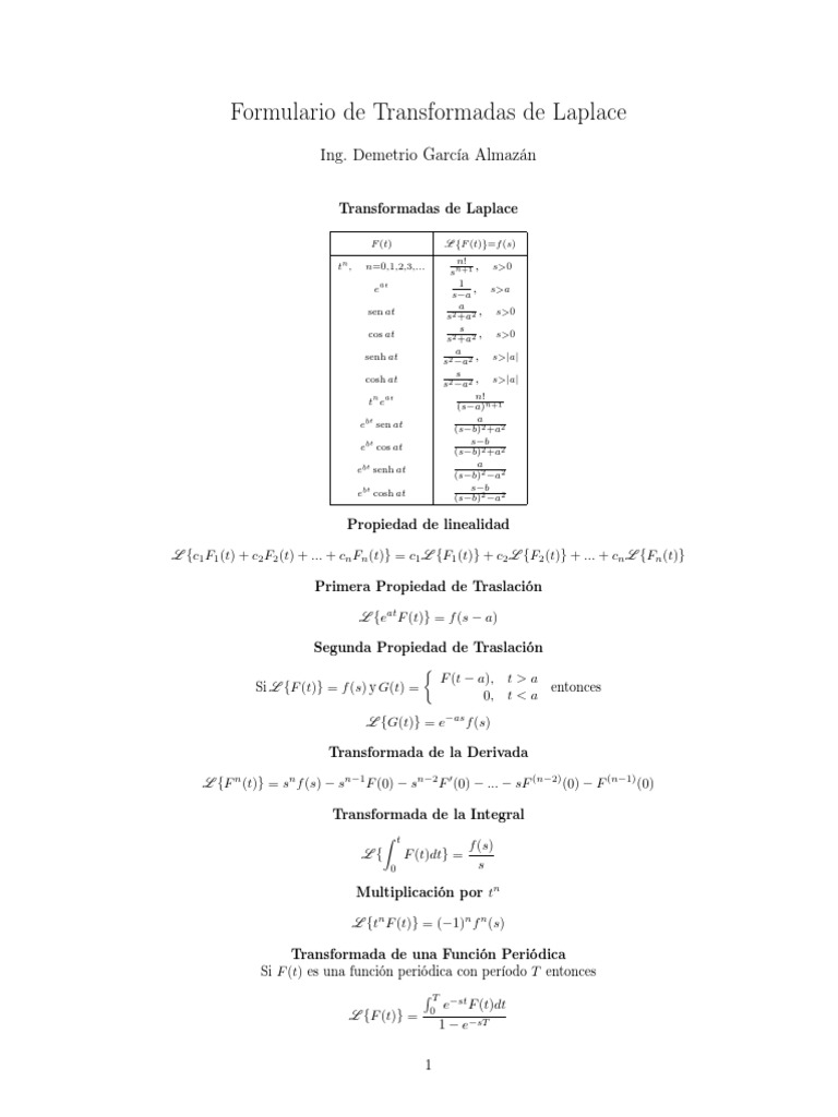 Formulario de Transformadas de Laplace | PDF