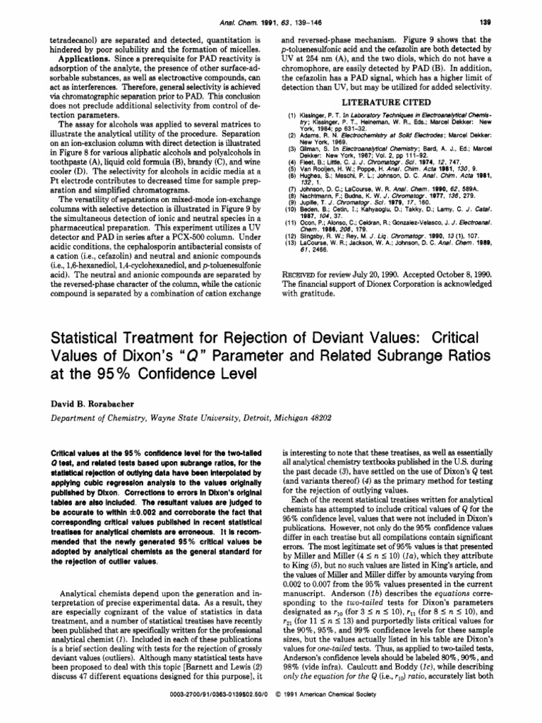 Dixon Test | PDF | Outlier | Confidence Interval