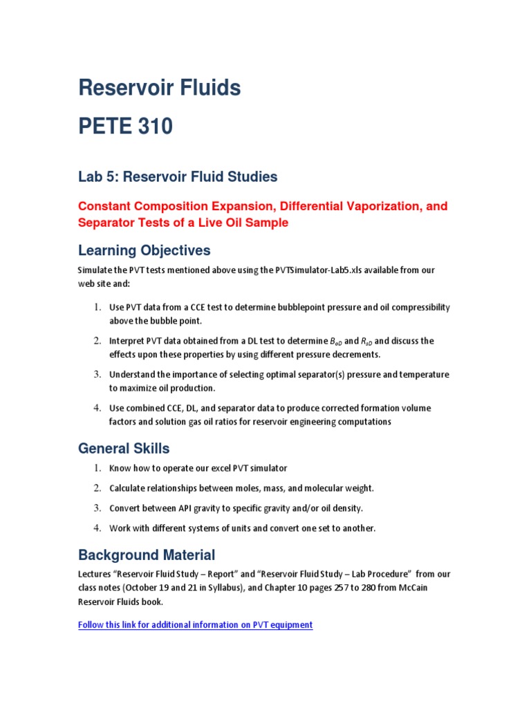 PVT Analysis of Reservoir Fluids | PDF | Petroleum Reservoir | Pressure
