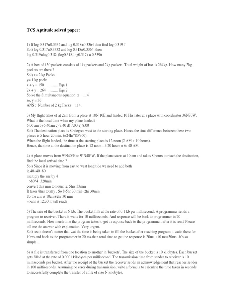 TCS Aptitude Solved Paper | PDF | Array Data Structure | Integer (Computer Science)