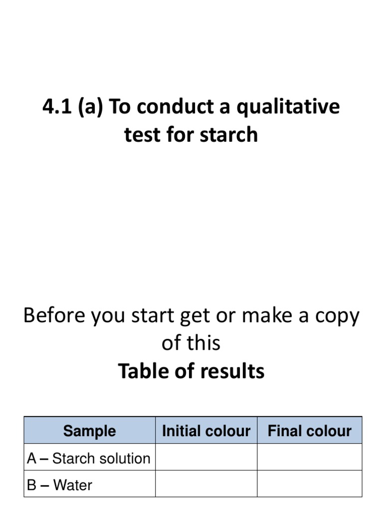 Iodine Test for Starch Experiment | PDF