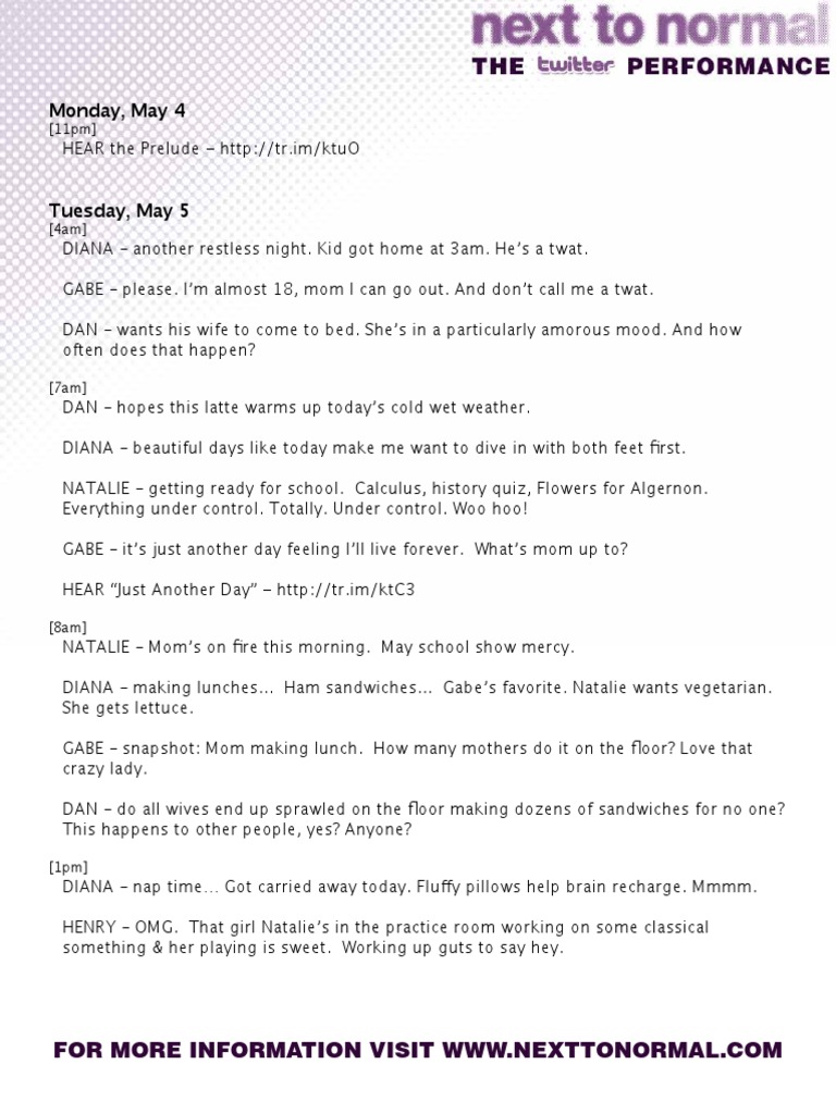 Next To Normal Twitter Performance | PDF