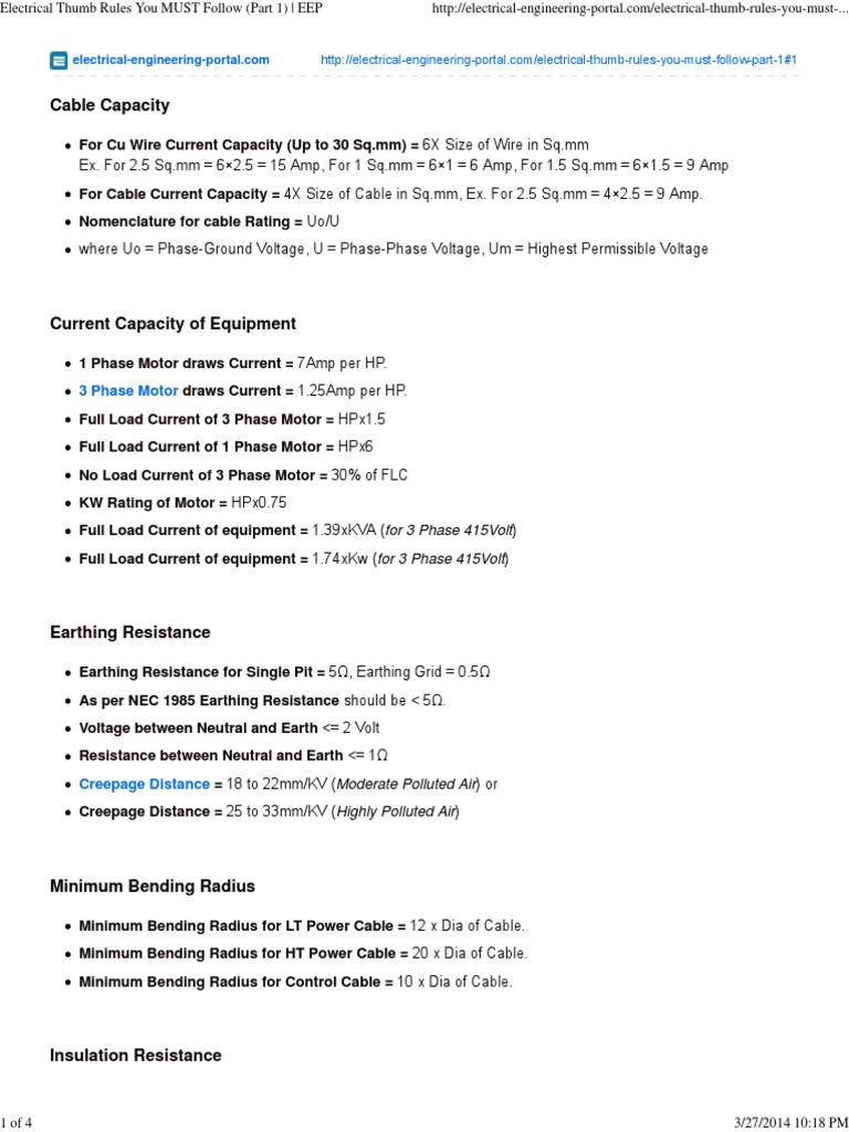 Electrical Thumb Rules You MUST Follow (Part 1) - EEP | PDF | Transformer | Insulator (Electricity)
