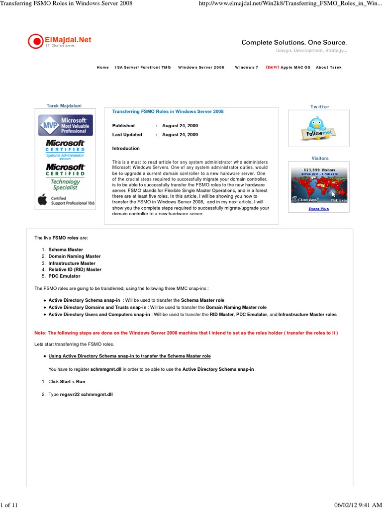 Transferring FSMO Roles in Windows Server 2008 | PDF | Active Directory | Microsoft Software