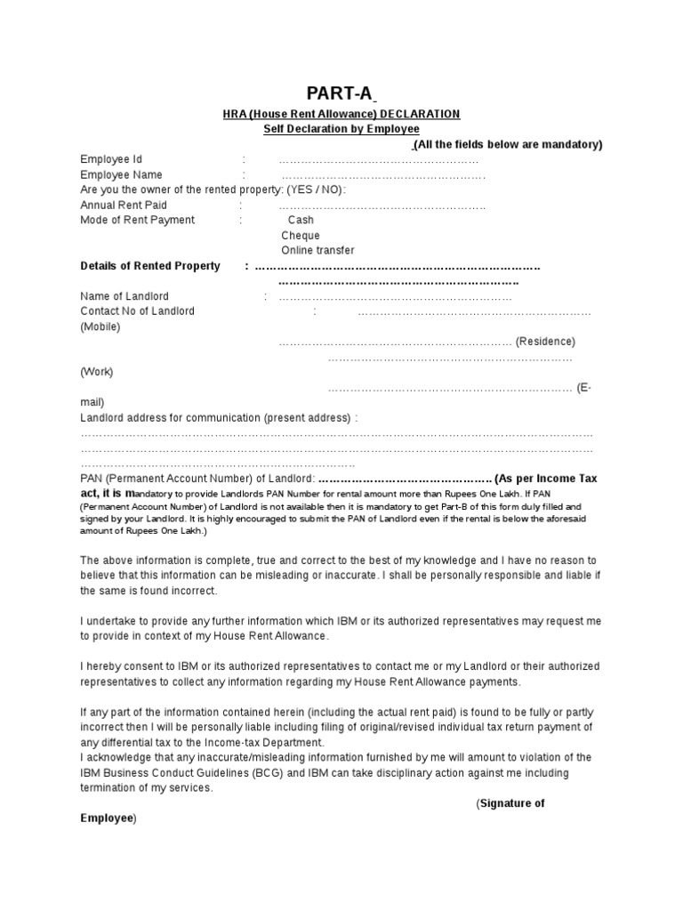 HRA Declaration Form