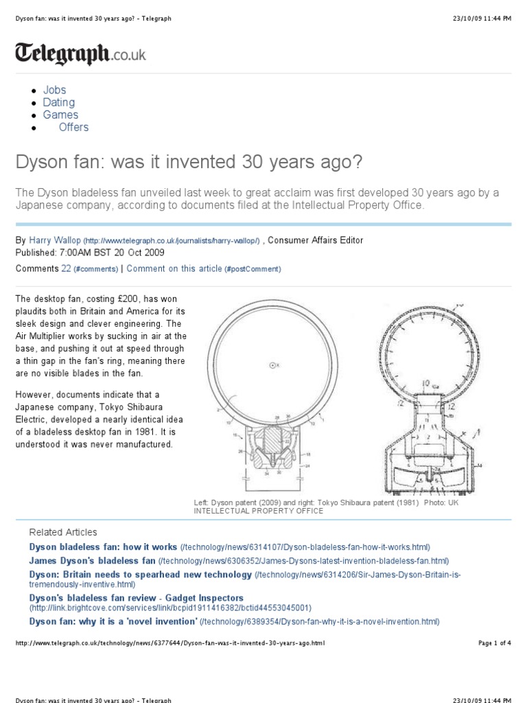 Dyson Fan - Was It Invented 30 Years Ago | PDF | Patent Application ...