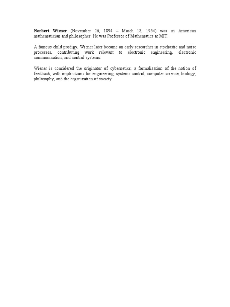 Norbert Wiener: Pioneer of Cybernetics | PDF