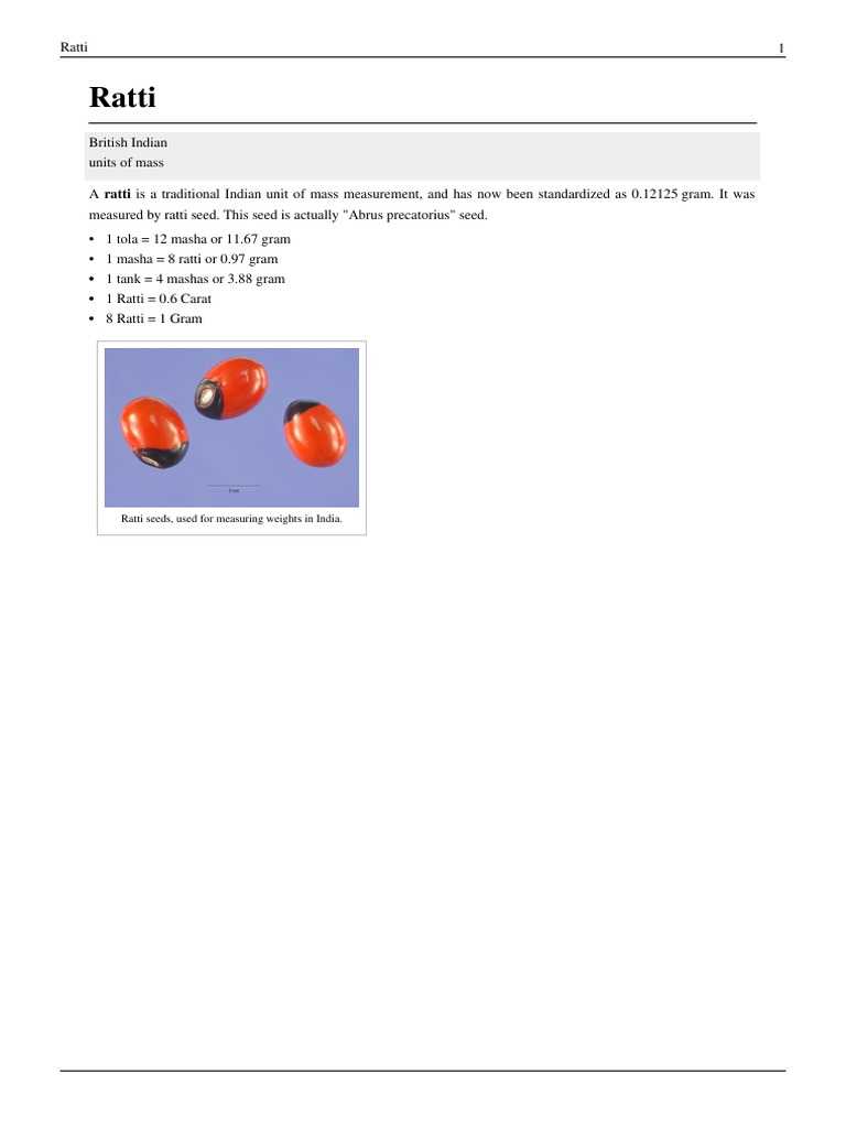 Ratti: Traditional Weight Unit Explained | PDF | Units Of Measurement ...