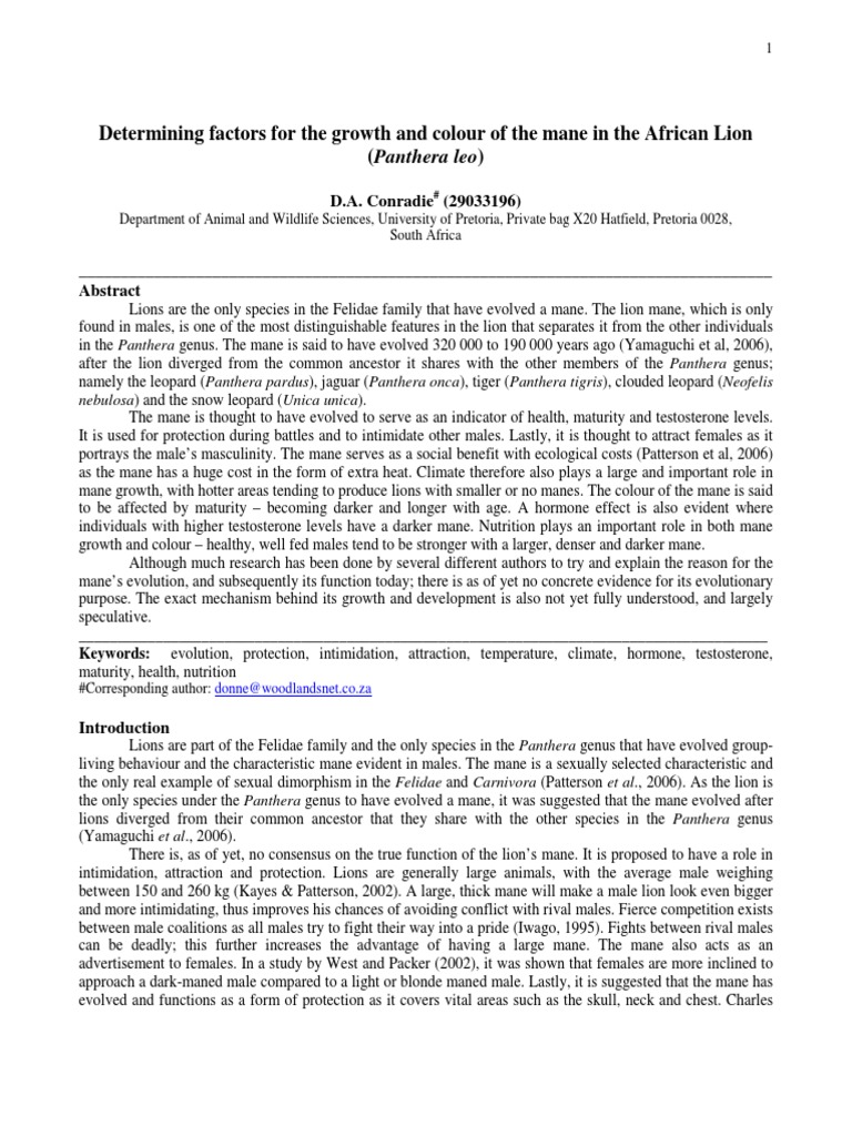 Determining Factor of Mane Colour in African Lions | PDF | Lion | Mutation