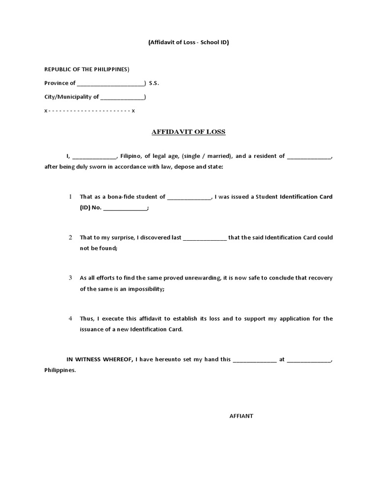 Lost School ID Affidavit | PDF